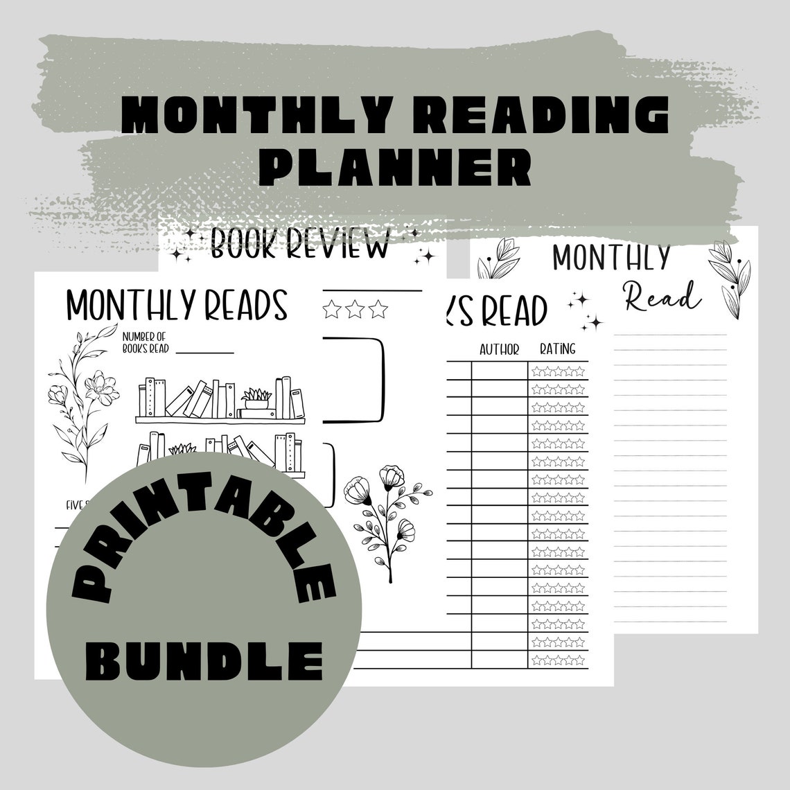 Monthly Book Printable Monthly Book Tracker Book Club Printable Reader ...