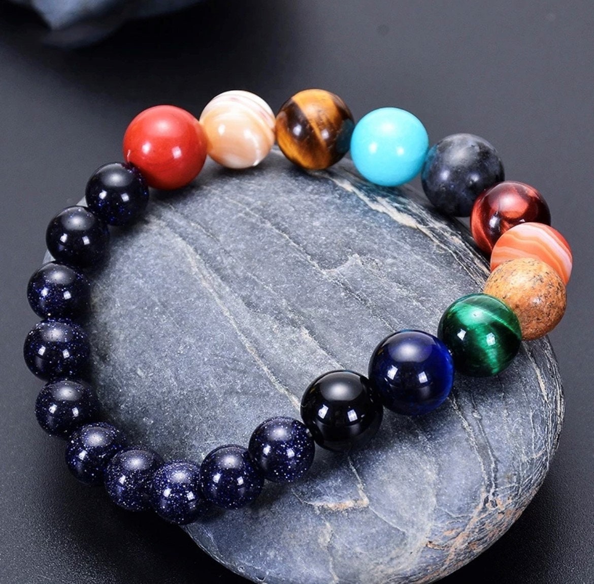 Natural Chakra Stone Galaxy Planets Bracelet - Etsy