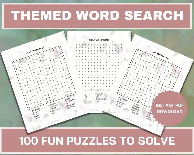 Themed Word Search Puzzles for Teens and Adults/ 100 Large Print Word ...