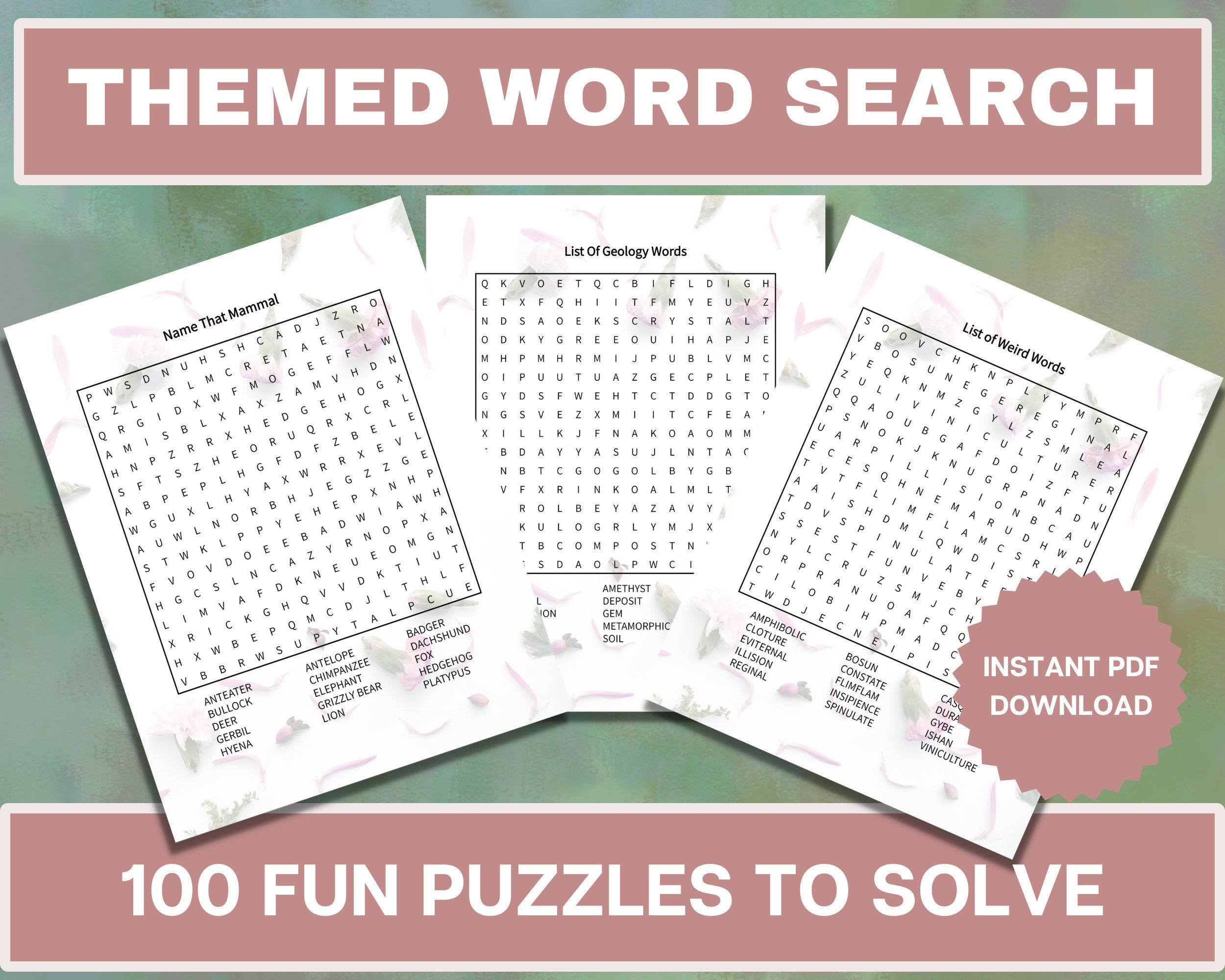 Themed Word Search Puzzles for Teens and Adults/ 100 Large Print Word ...