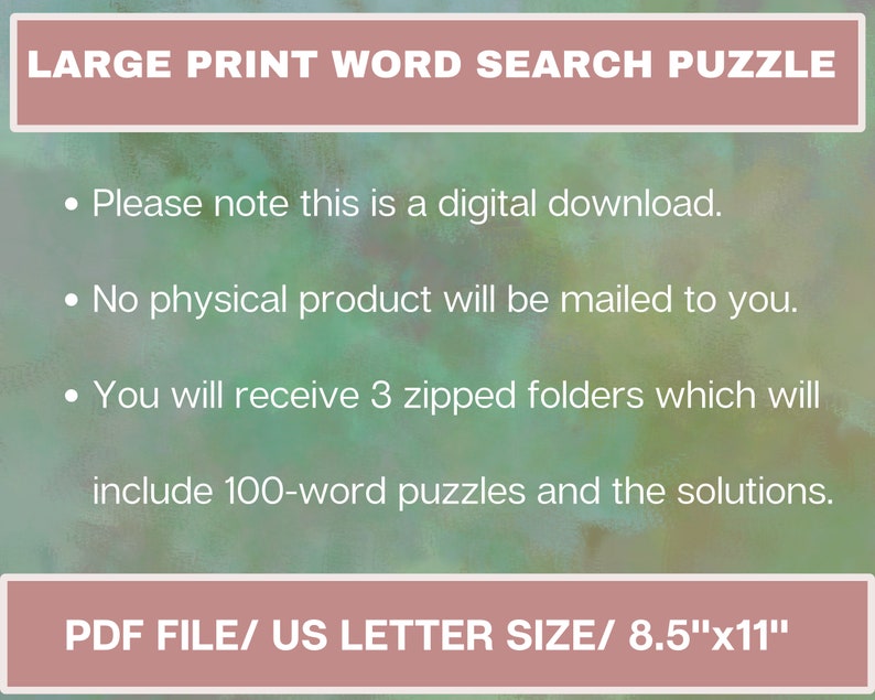 Themed Word Search Puzzles for Teens and Adults/ 100 Large - Etsy