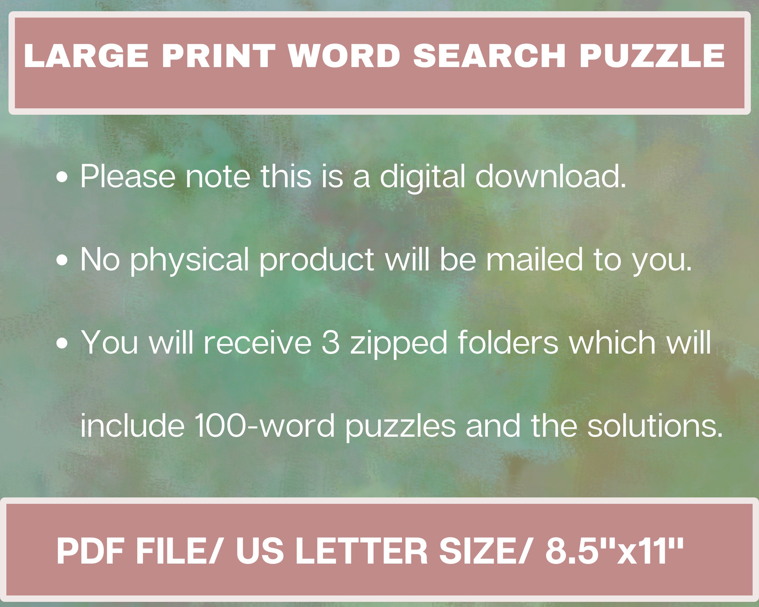 Themed Word Search Puzzles for Teens and Adults/ 100 Large Print Word ...