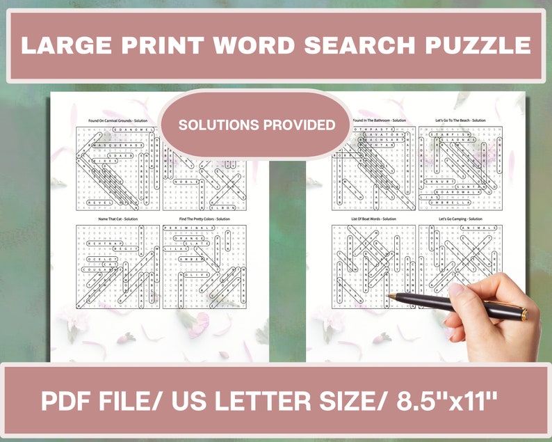 Themed Word Search Puzzles for Teens and Adults/ 100 Large Print Word ...