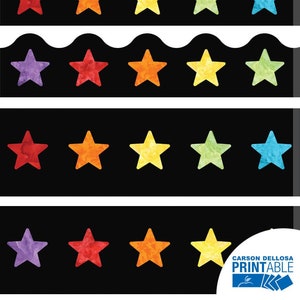 Watercolor Stars Printable Bulletin Board Borders, Bright & Colorful ...
