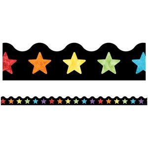 Watercolor Stars Printable Bulletin Board Borders, Bright & Colorful ...