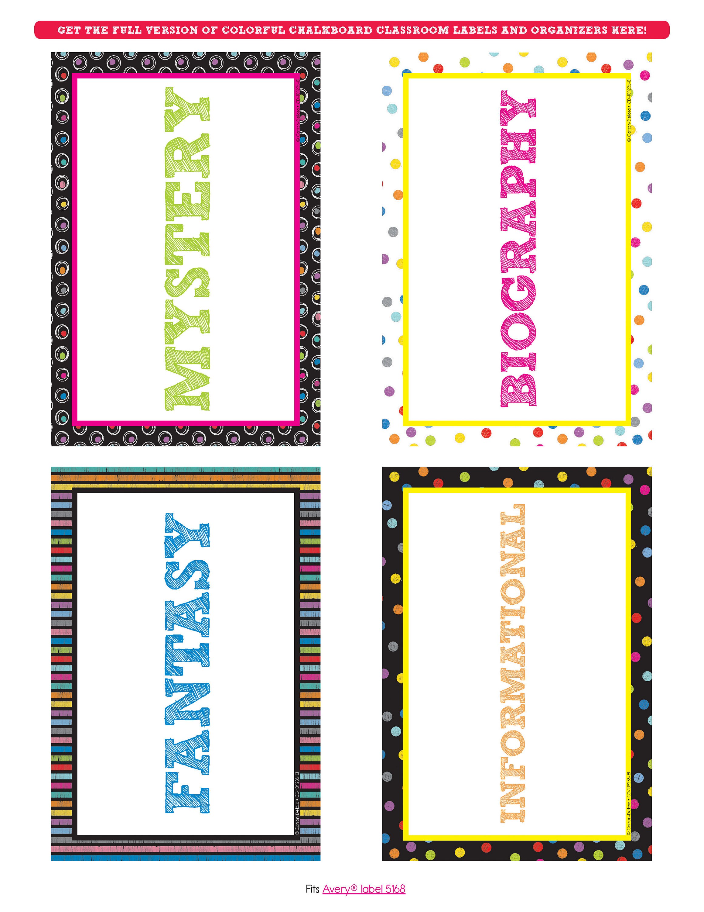 Colorful Chalkboard Classroom Printable Labels and Organization ...