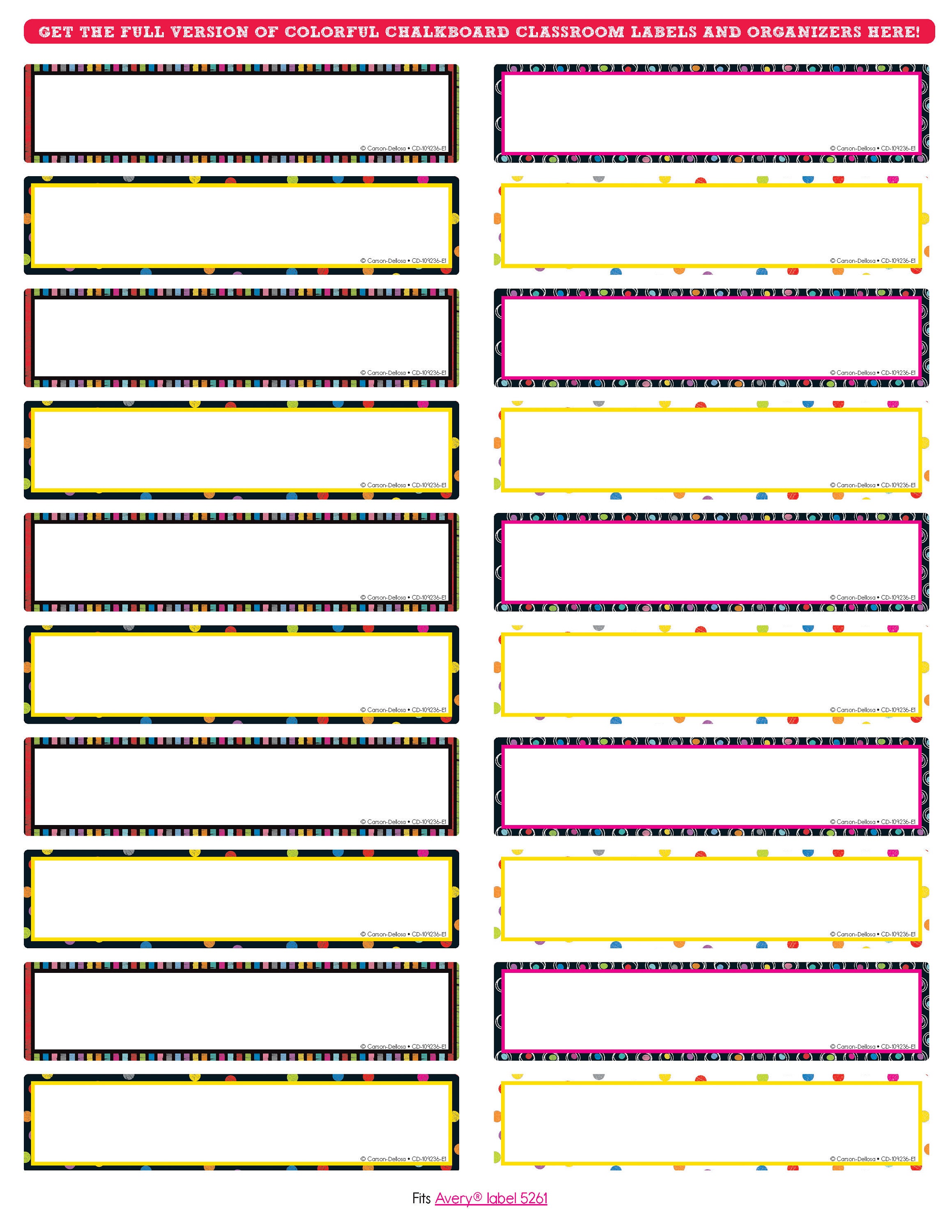 Colorful Chalkboard Classroom Printable Labels and Organization ...