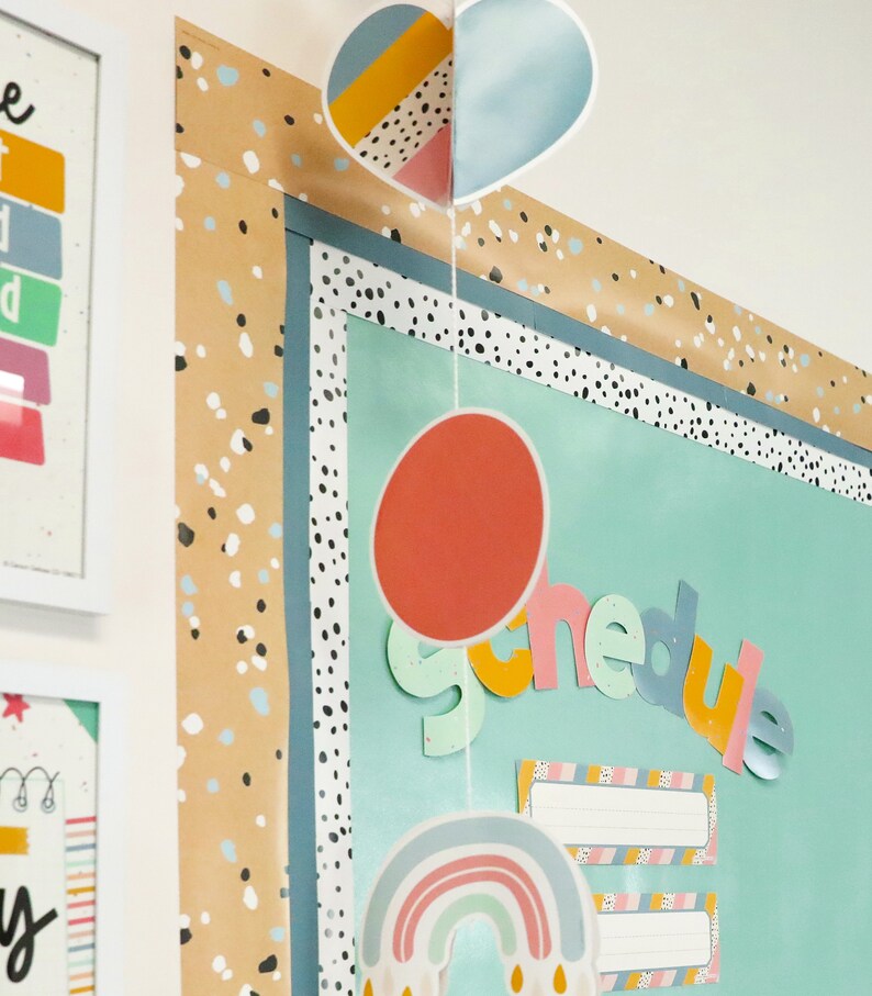 We Belong Printable Patterned Borders Set, Boho Bulletin Board, School, Rainbow, Terrazzo ...