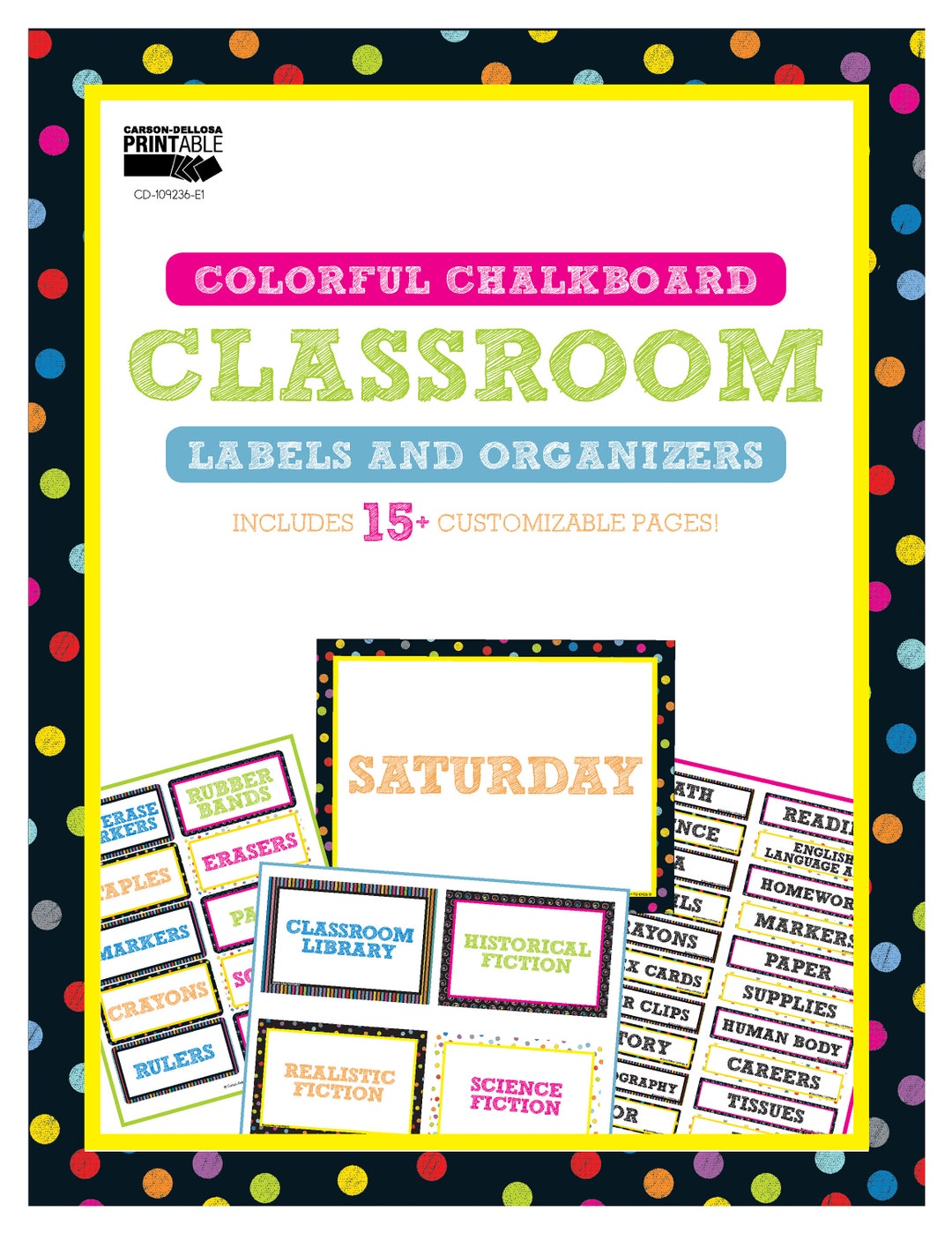Colorful Chalkboard Classroom Printable Labels and Organization ...