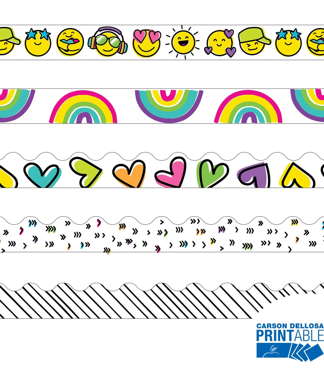 Kind Vibes Printable Bulletin Board Borders Bundle, Bright & Colorful ...