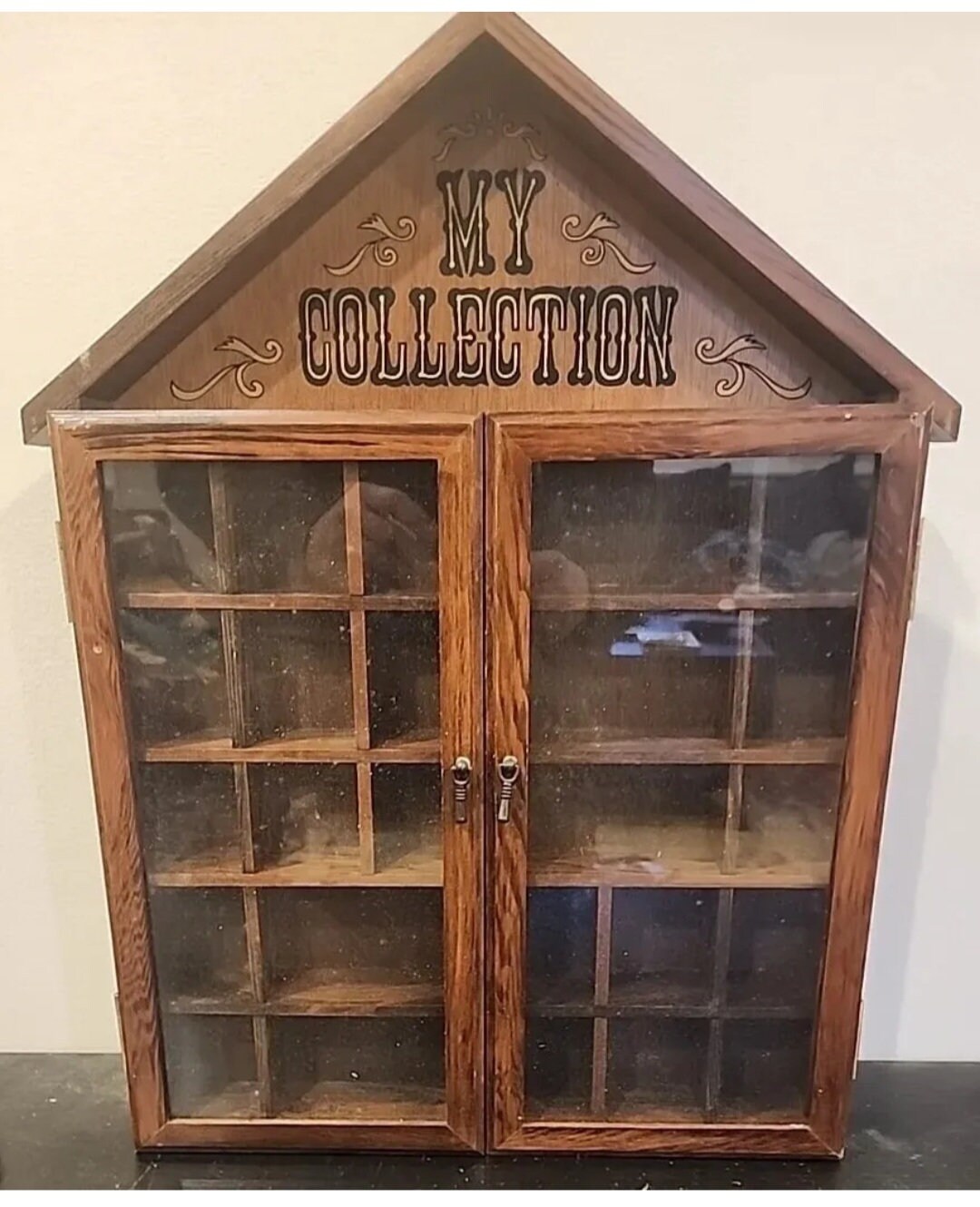 Vintage Enesco My Collection Wooden Display Shelf Glass Doors Miniature ...