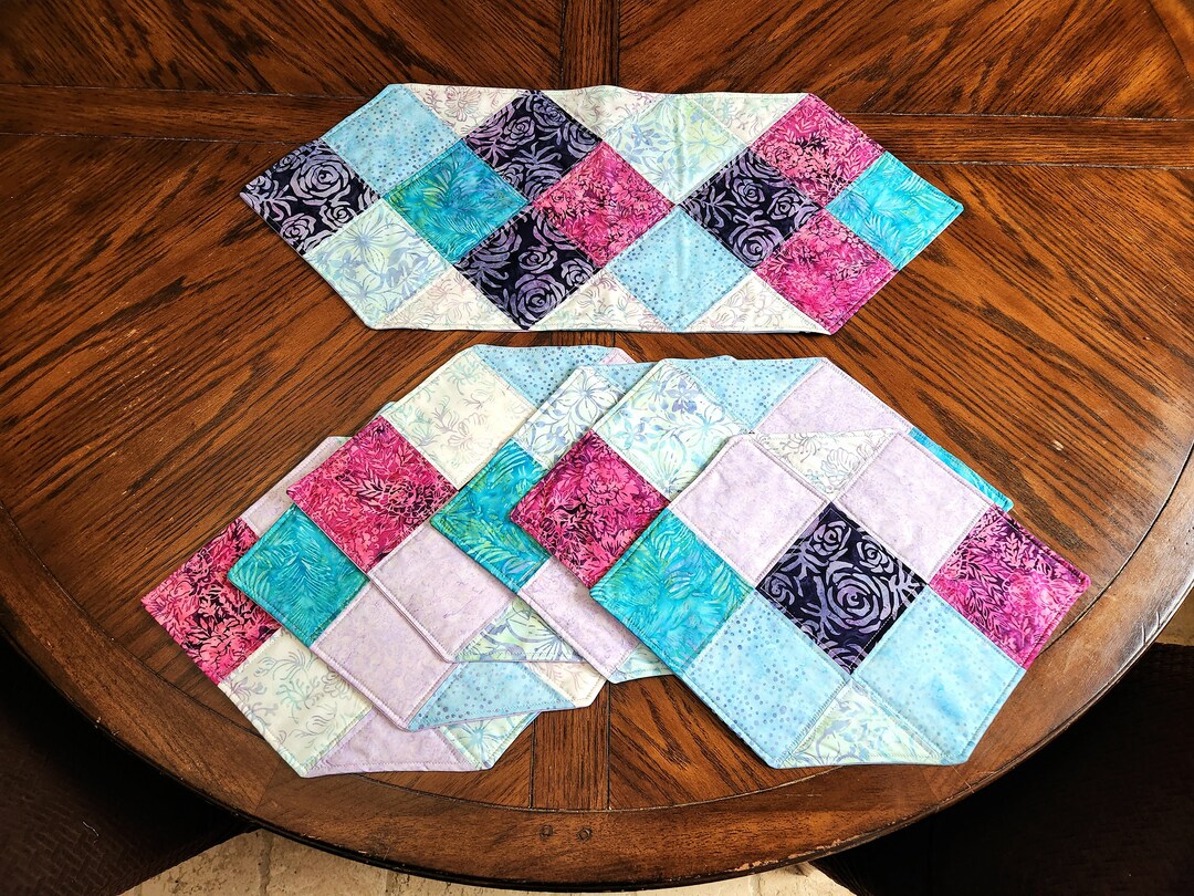 6 Batik Spring Quilted Placemats & Tablerunner - Etsy