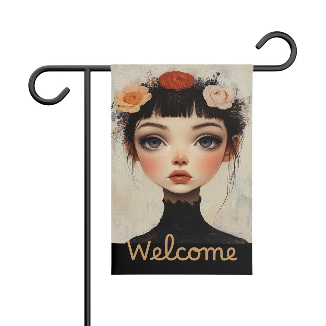 Charming Goth Girl Garden Banner, Floral Welcome Flag, Outdoor Decor ...