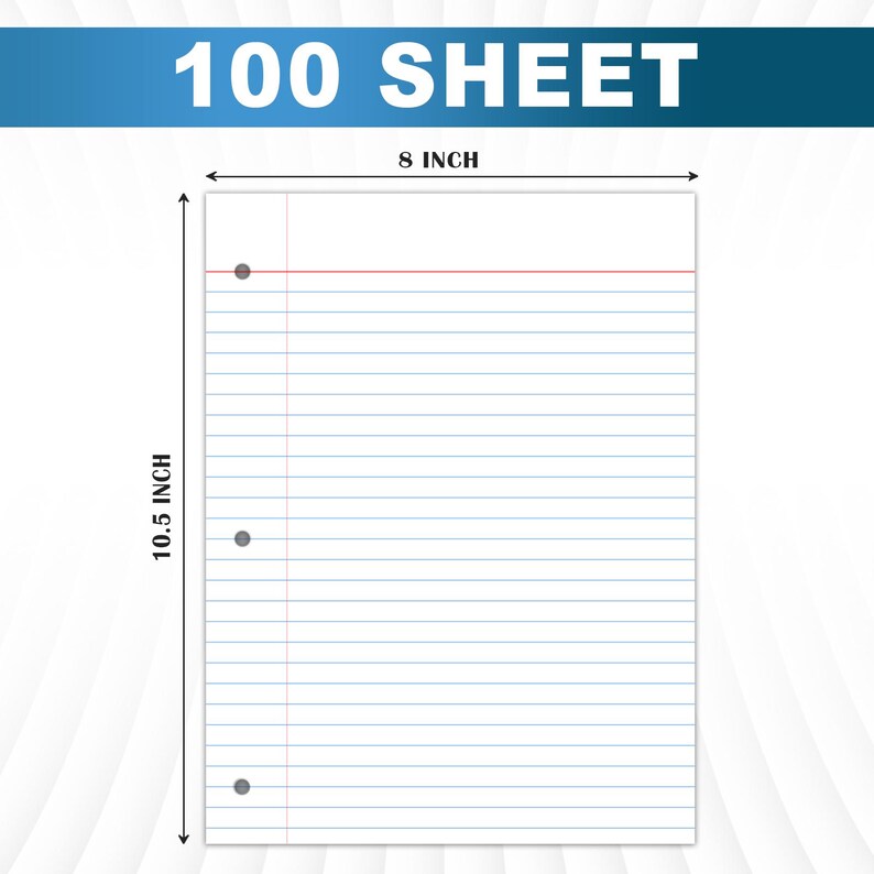 Wide Ruled Loose Leaf Paper: 100 Sheets, 8x10.5, 3-hole Punched - Etsy