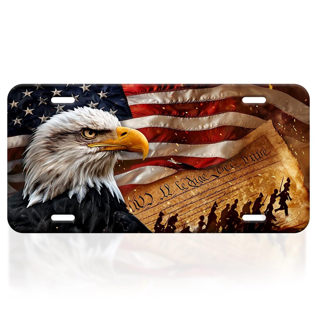 We the People- Constitution Bald Eagle and American Flag 6x12 License ...