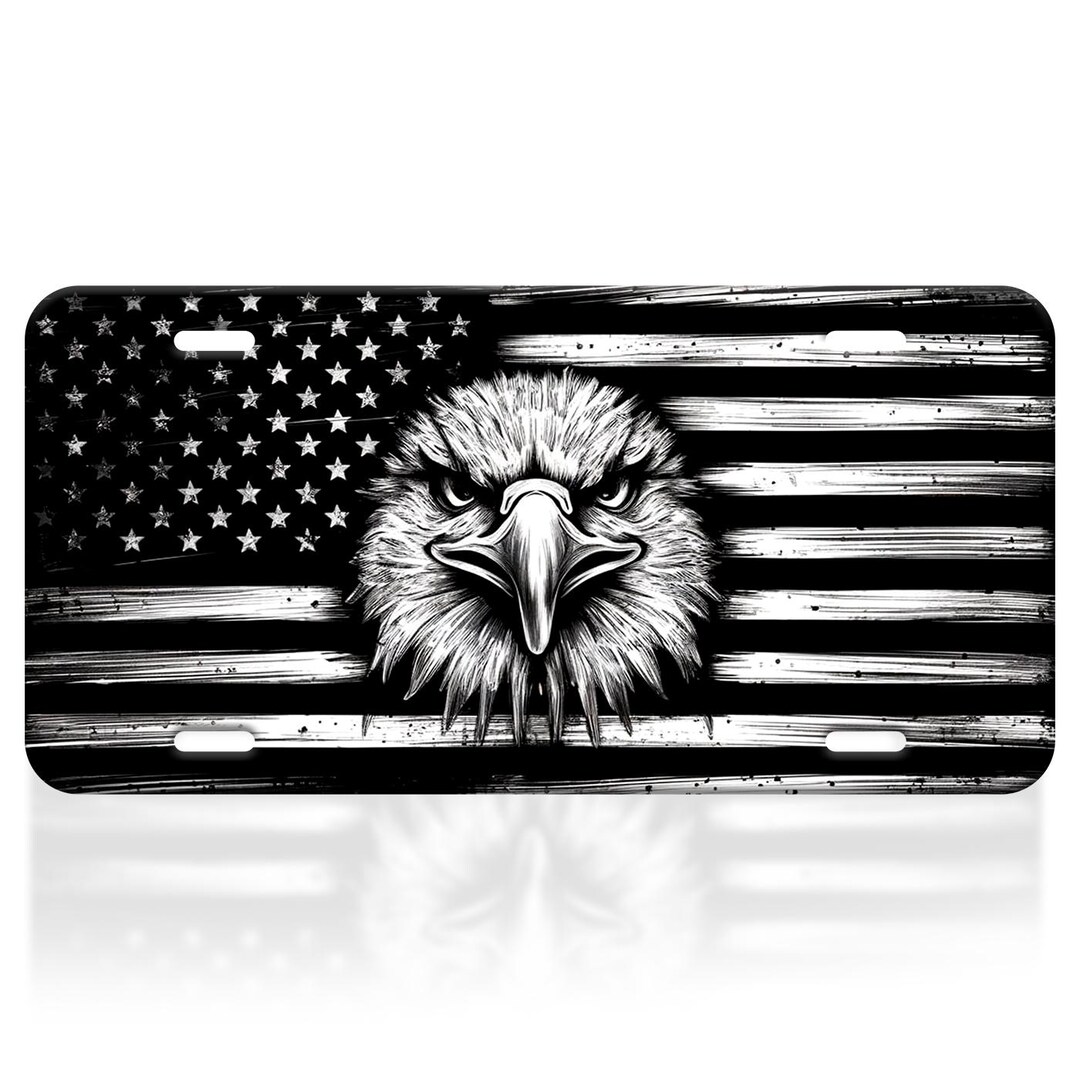 Black American Flag License Plate 6x12" Patriotic Eagle Auto Tag July ...