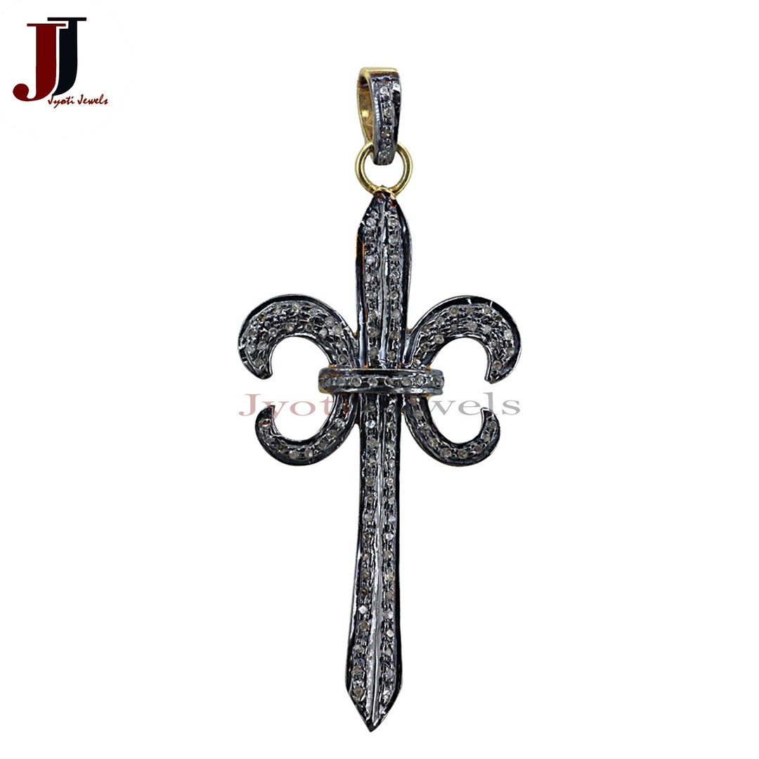Antique 925 Sterling Silver Sword Pendant, Pave Setting Natural Diamond ...