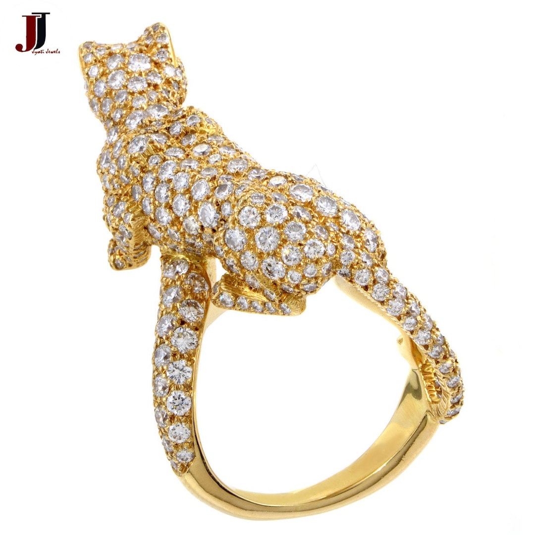 14k Gold Leopard Rings, 925 Sterling Silver Leopard Ring, Pave Natural ...