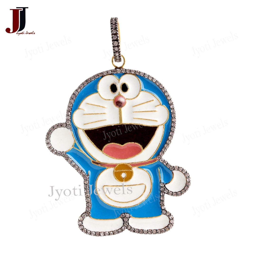 Enamel Doraemon Pendant, Vintage Enamel Charm Doraemon Pendant, Pave ...
