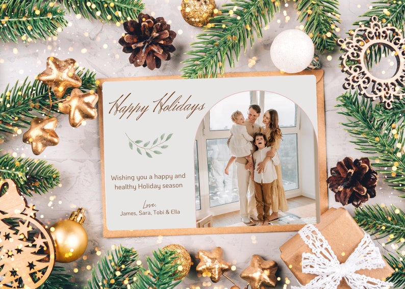 Neutral Modern Family Photo Card, Printable Family Christmas Card ...