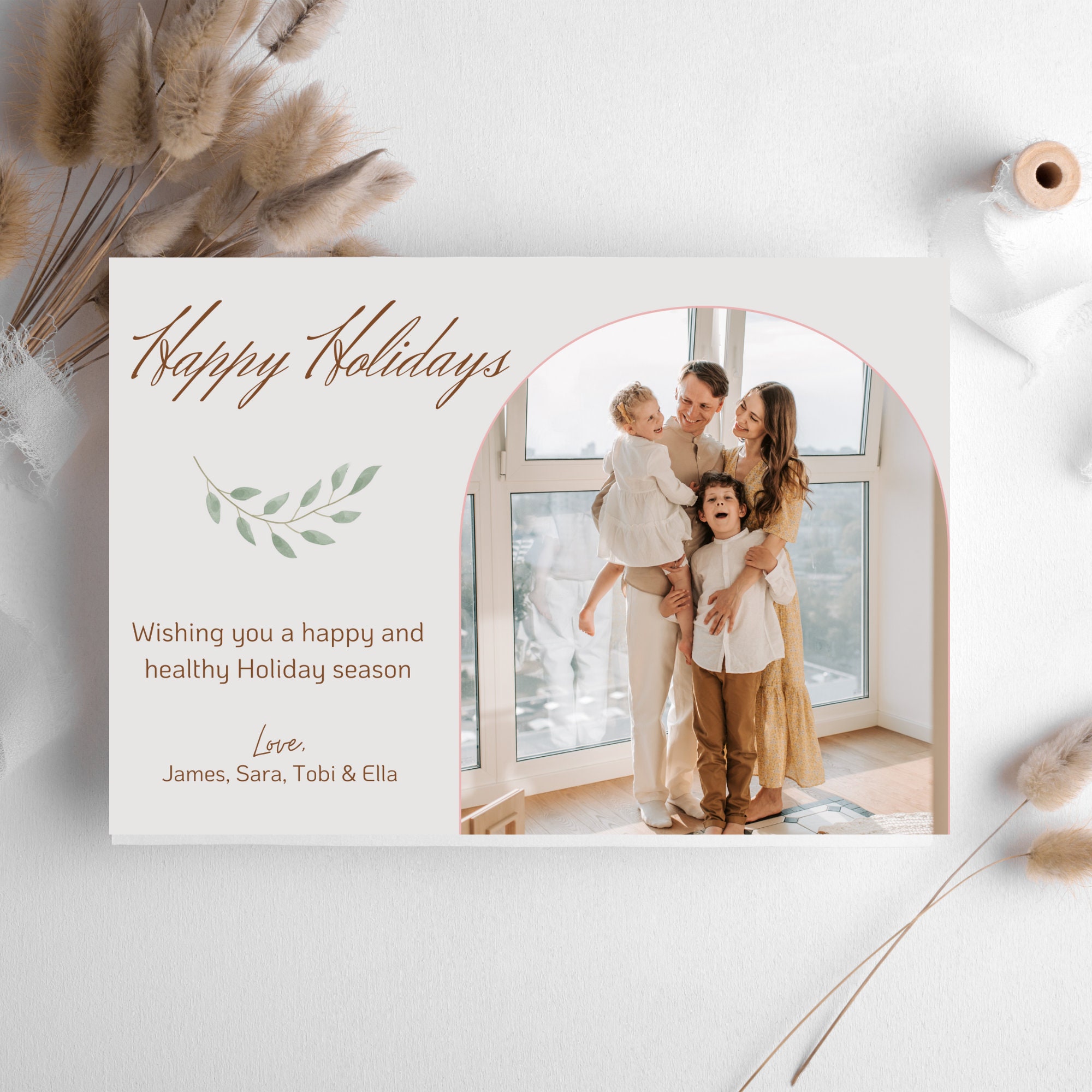 Neutral Modern Family Photo Card, Printable Family Christmas Card ...
