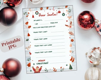 Letter to Santa Printable, Christmas List for Kids, Christmas Wish List ...