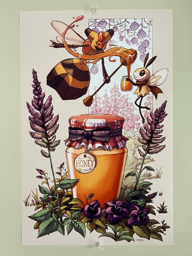 A3 Honey and Lavender Dancing Bee Poke Art Print - Etsy
