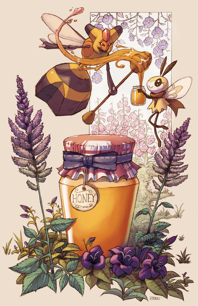 A3 Honey and Lavender Dancing Bee Poke Art Print - Etsy