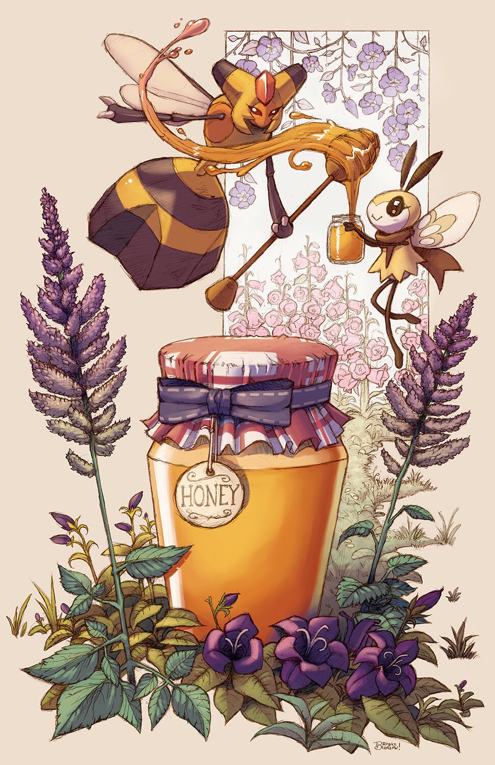 A3 Honey and Lavender Dancing Bee Poke Art Print - Etsy