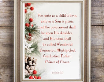 Christmas Printable Home Decor, Isaiah 9:6, Christian Bible Verse Print ...