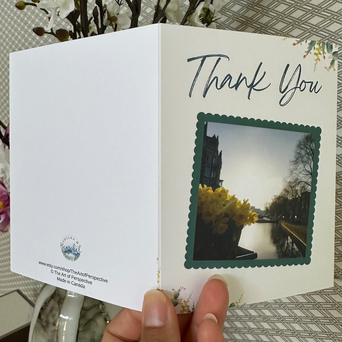 Unique Scenery Thank You Card - Flower Greeting Card - Blank Note Card ...
