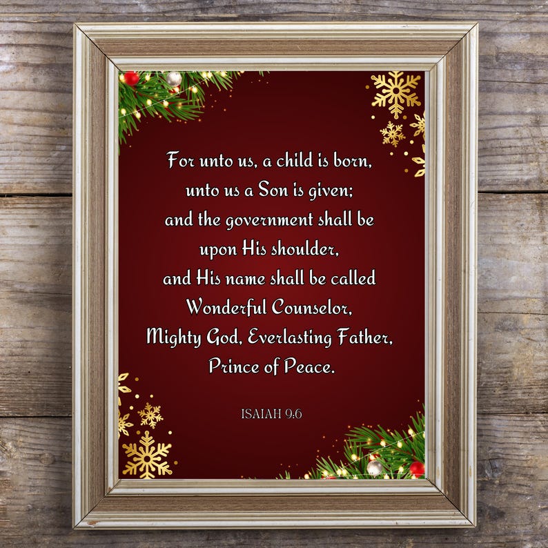 Christmas Printable Home Decor, Isaiah 9:6, Christian Bible Verse Print ...