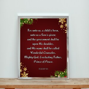 Christmas Printable Home Decor, Isaiah 9:6, Christian Bible Verse Print ...