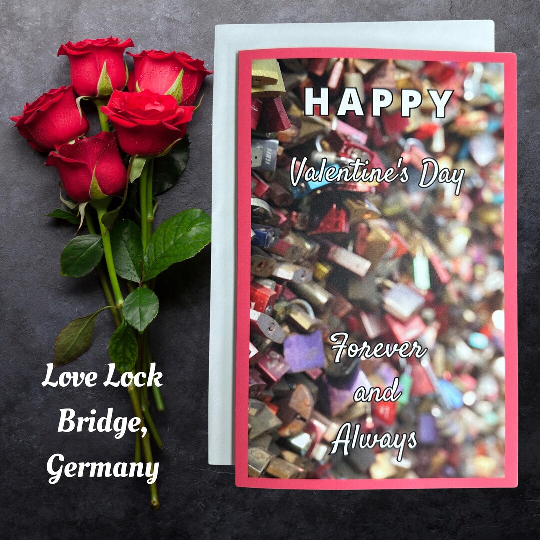 Romantic Valentine's Day Card - Forever & Always, Love Lock Bridge ...