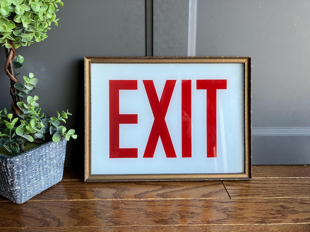 Vintage Exit Sign - Glass Sign in Frame - Etsy