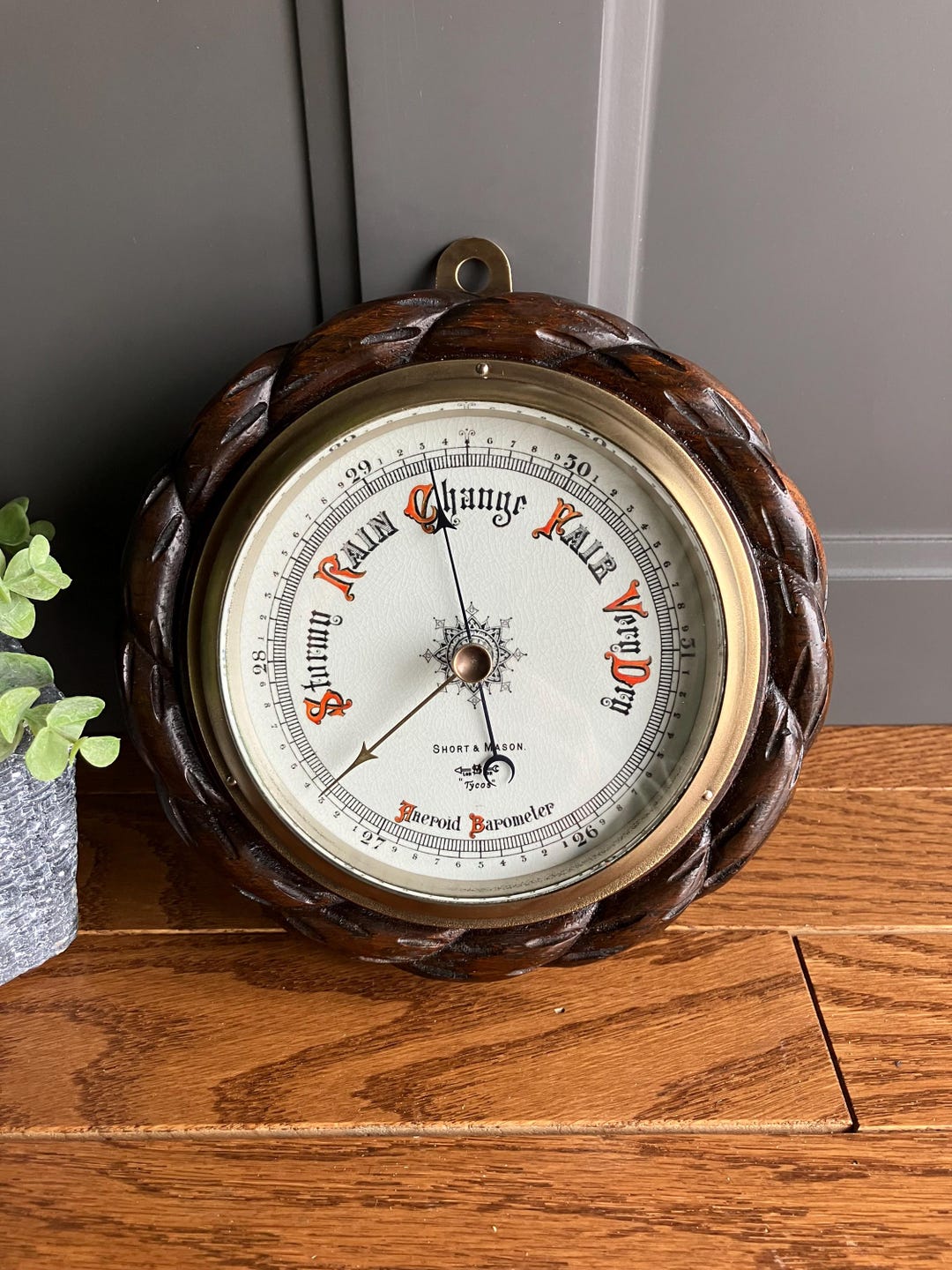 Vintage Barometer - Rope Twist Carved Oak Nautical Barometer Short ...