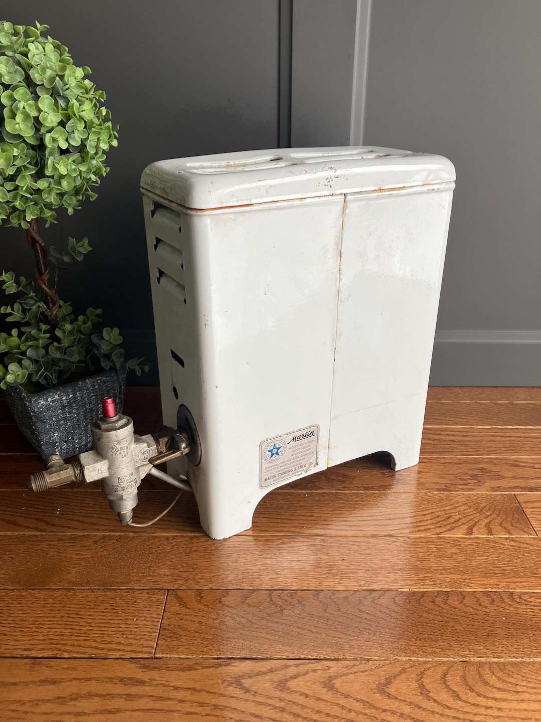 Vintage Martin LP Gas Space Heater Furnace Stove White Enamel on Metal ...