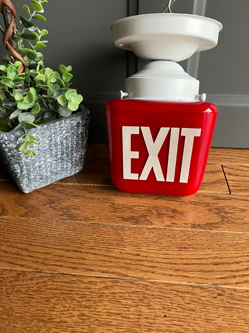 Vintage EXIT Ruby Red Glass Light Shade-double Sided Triangle Ceiling ...
