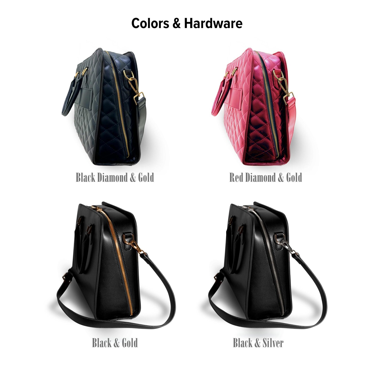 Diamond Vegan Leather Laptop Bag: Sleek Work Briefcase With Gold ...