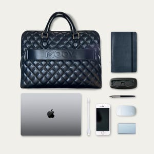 Diamond Vegan Leather Laptop Bag: Sleek Work Briefcase With Gold ...