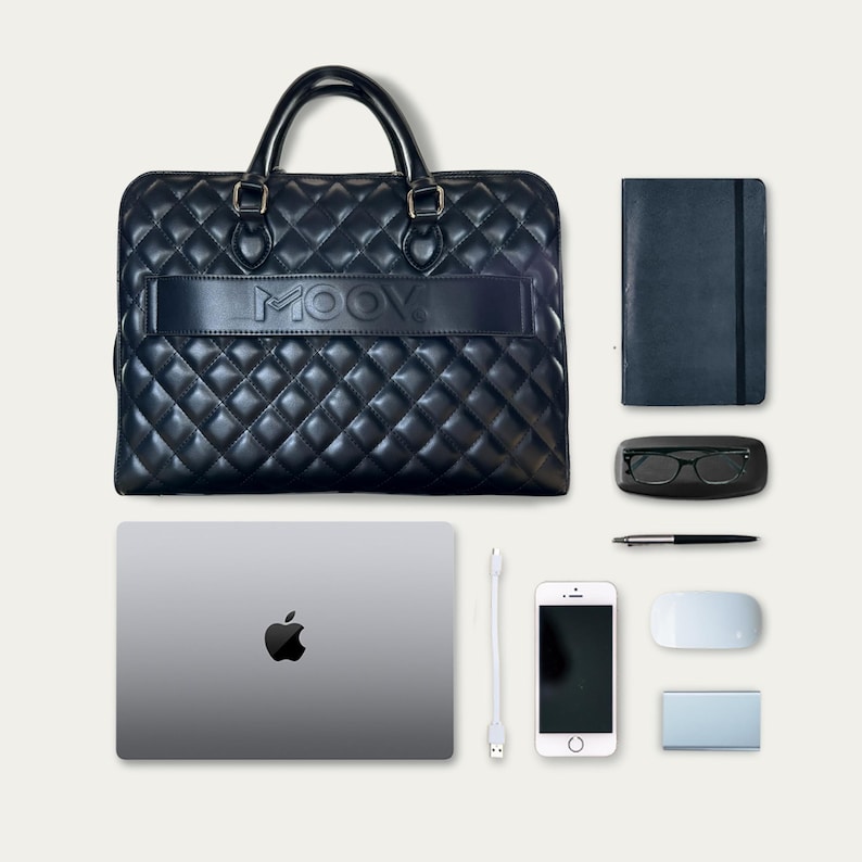 Diamond Vegan Leather Laptop Bag: Sleek Work Briefcase With Gold ...