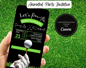 Animated Golf Themed Video Birthday Party Invitation, Simple DIY ...