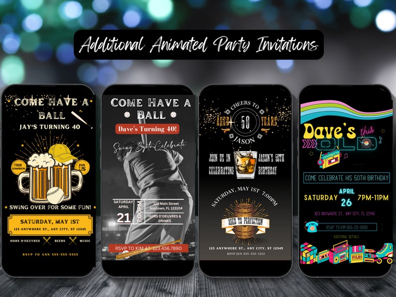 Animated Rock and Roll Themed Digital Birthday Party Invitation, Simple ...