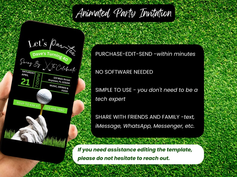 Animated Golf Birthday Party Invitation: Editable Template (digital ...