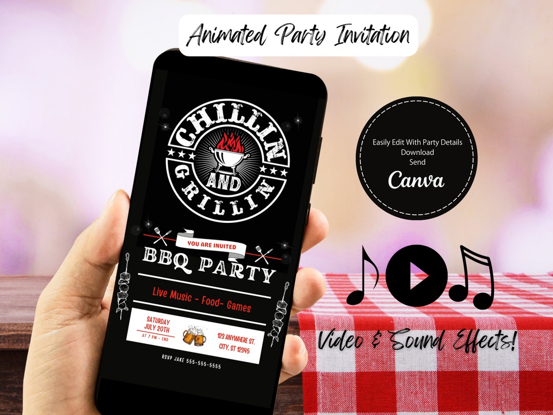 Animated BBQ Chillin & Grillin Digital Party Invitation, Simple DIY ...