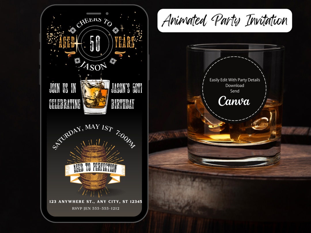 Animated Whiskey Birthday Invitation: Aged to Perfection (DIY Template ...