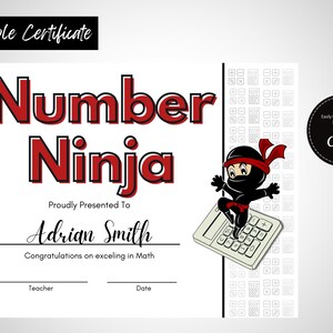 Editable Math Award Certificate: Number Ninja Printable (DIY Template ...