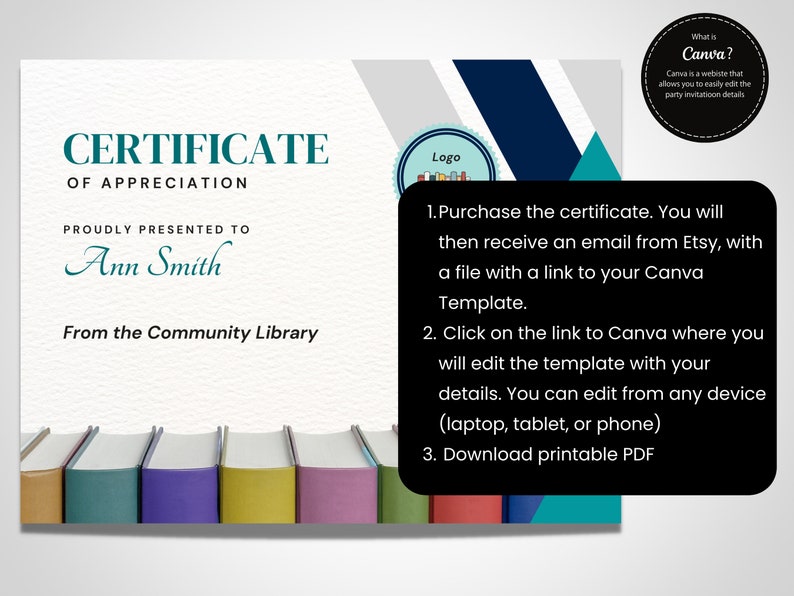 Editable Certificate of Appreciation: Library Volunteer Template ...