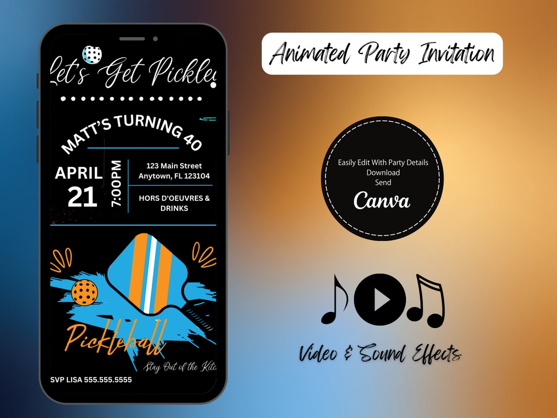 Animated Pickleball Themed Video Birthday Party Invitation, Simple DIY ...