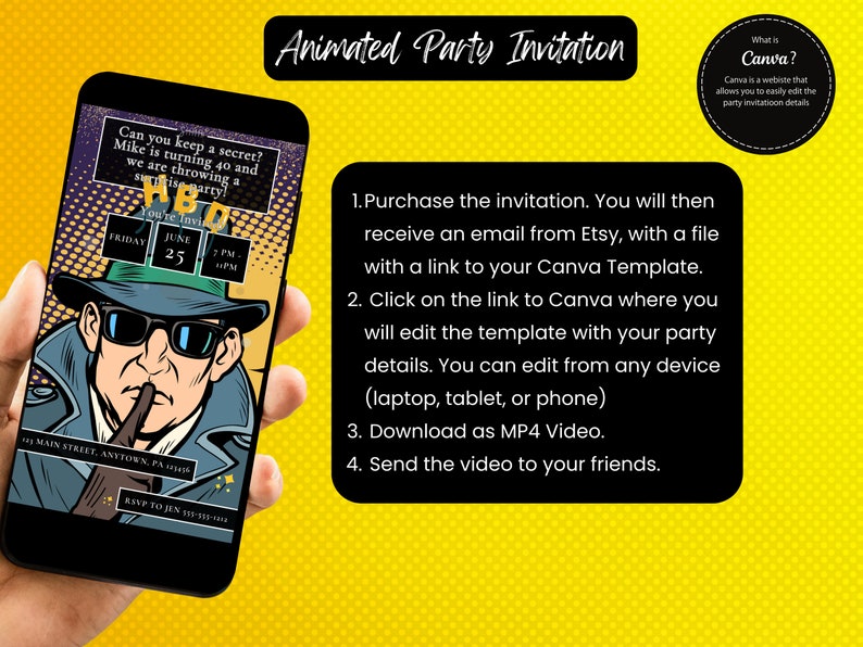 Animated Surprise Party Video Birthday Invitation, Simple DIY Editable ...